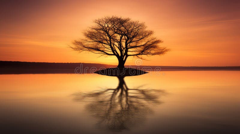 Reflection Silhouettes Tree Stock Illustration - Illustration of nature ...