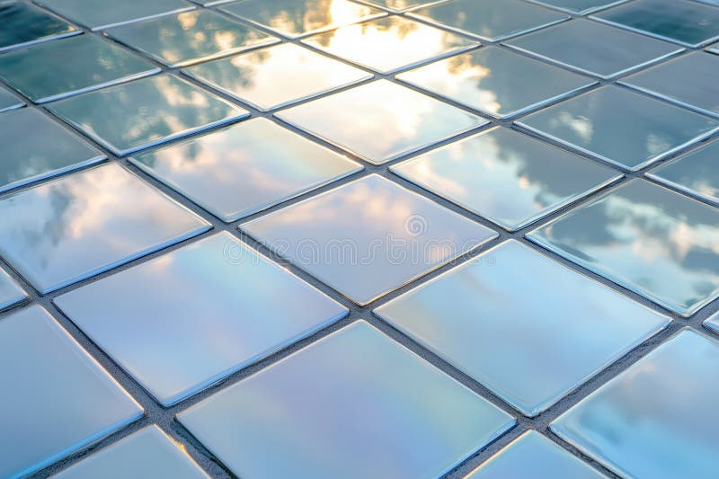 Reflection of the Sky and Clouds on the Surface of the Tiles Stock ...