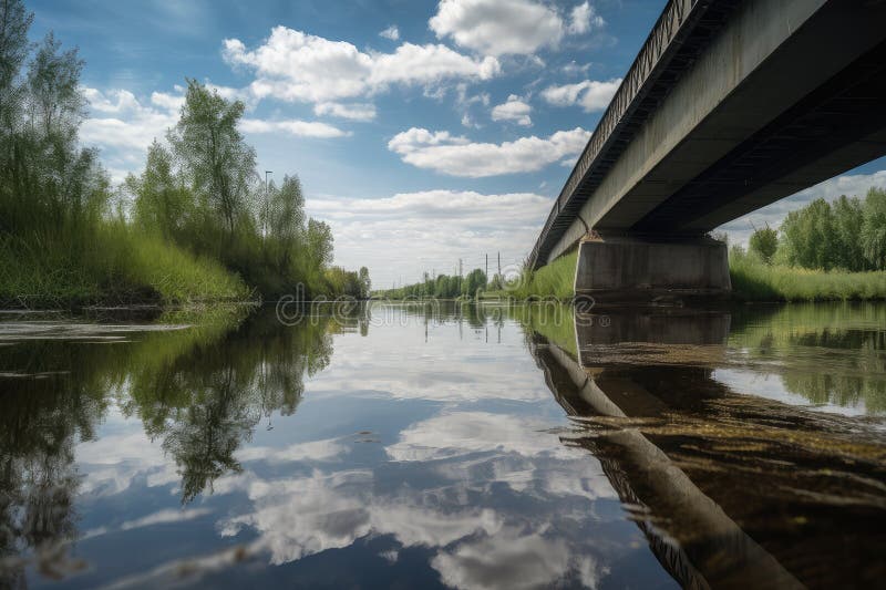 Reflection of Sky and Clouds in the Water Channel, with Bridge ...