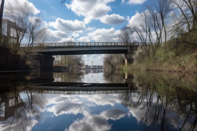 Reflection of Sky and Clouds in the Water Channel, with Bridge ...