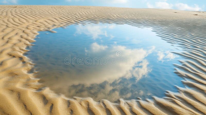 Reflection of Sky in Desert Puddle on Sand Dunes Stock Illustration ...