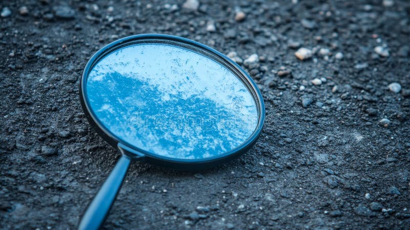 Reflection of the Sky a Magnifying Glass Lies on Dark Ground, Offering ...