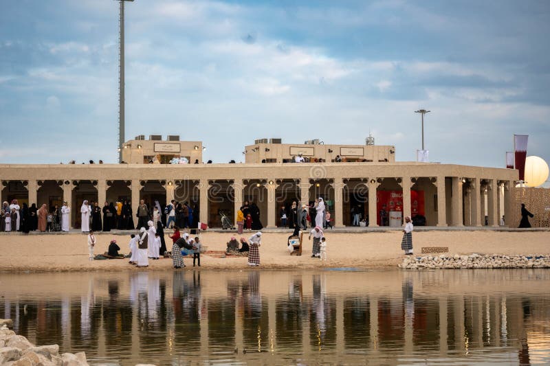 Reflection of the Sky and the Qatari Flag on a Lake during National Day ...