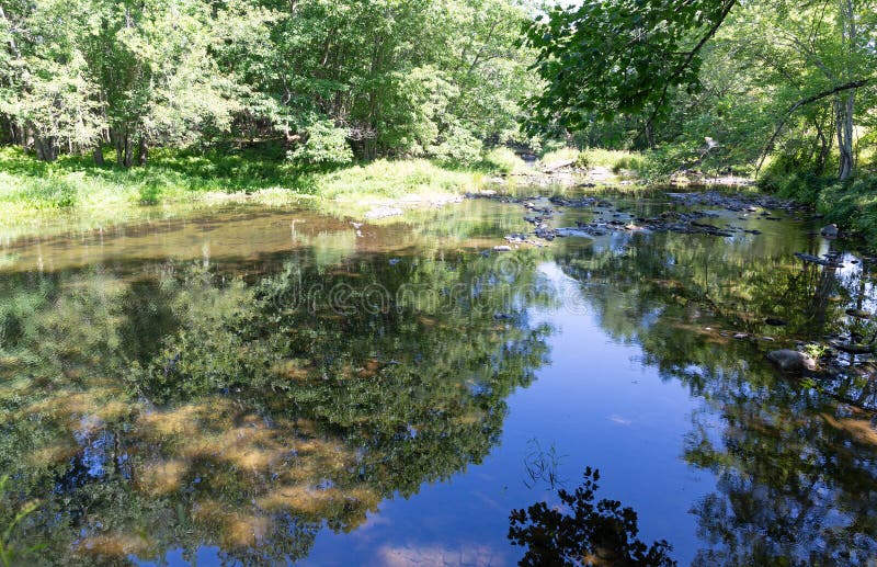 Reflection of Sky on Sandy River in Unity Maine in the Summertime Stock ...