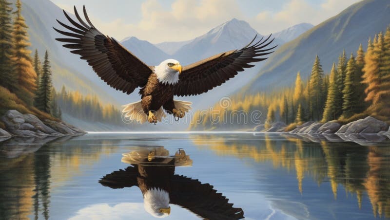 Soaring Eagle in a Pristine Mountain Lake Stock Photo - Image of falcon, mountain: 301969744