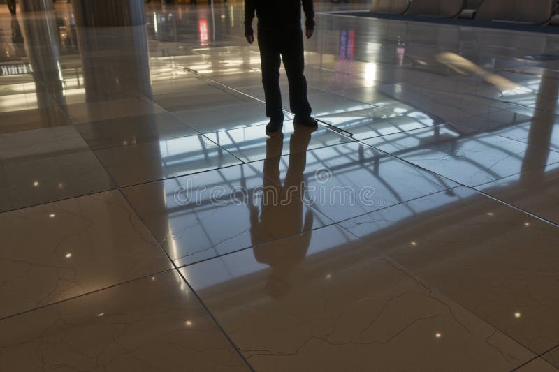 Reflection of Solo Figure on Polished Mall Floor Tiles Stock Photo ...