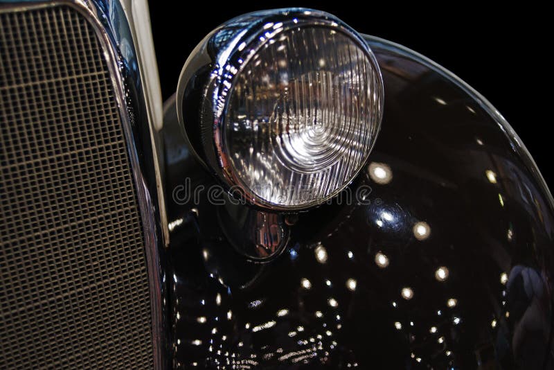 Reflection of Spot Lights O a Classic Car Hood Stock Photo - Image of ...