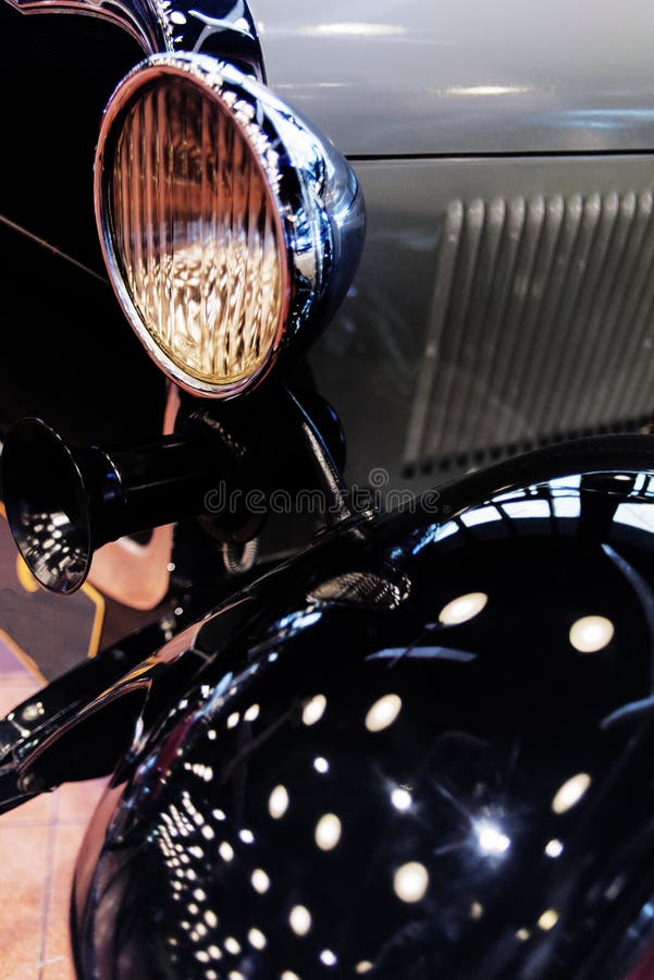 Reflection of Spot Lights O a Classic Car Hood Stock Image - Image of ...
