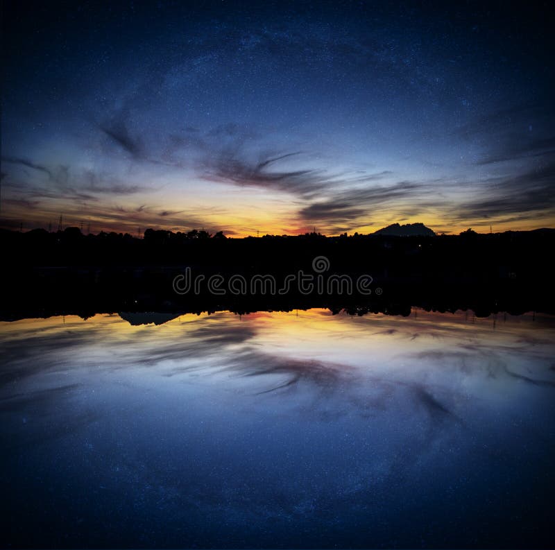 Reflection of the Starry Night Sky on the Water Stock Image - Image of ...
