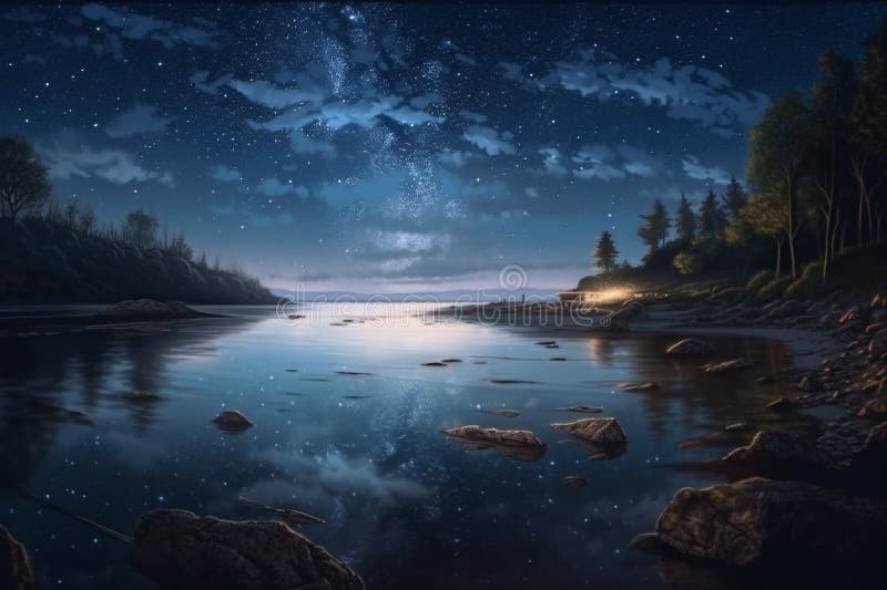 Reflection of the Starry Sky on the Sea Surface. AI Generated Stock ...