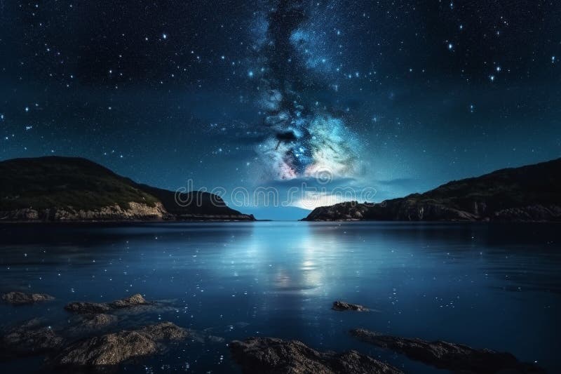 Reflection of the Starry Sky on the Sea Surface. AI Generated Stock ...