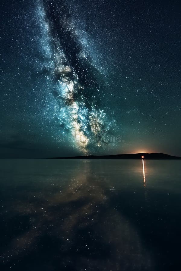 Reflection of the Starry Sky on the Sea Surface. AI Generated Stock ...