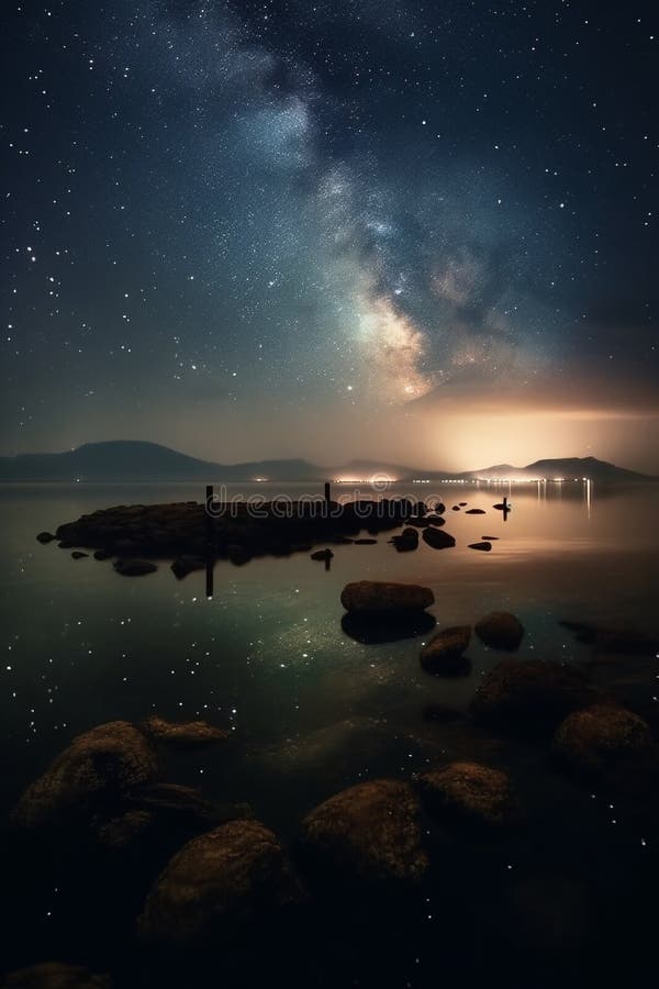 Reflection of the Starry Sky on the Sea Surface. AI Generated Stock ...