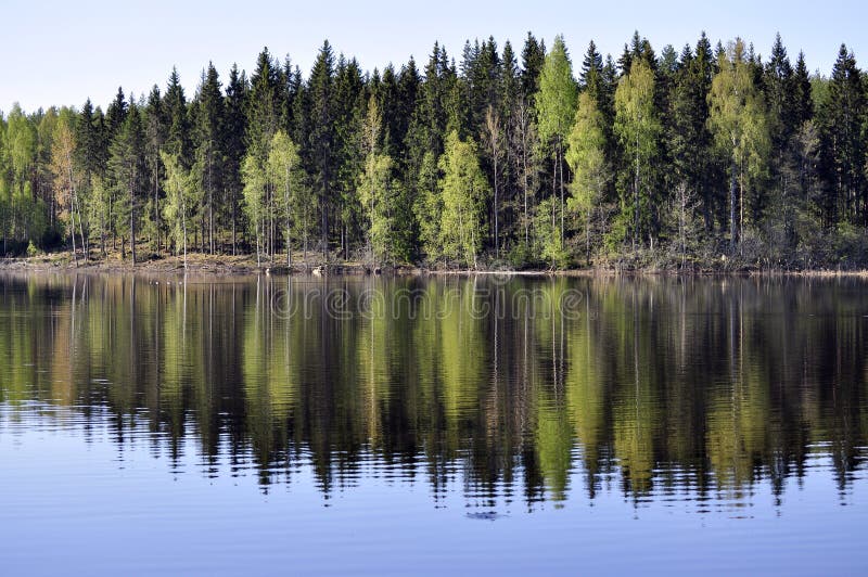 Reflection on still lake stock image. Image of clouds - 19432691