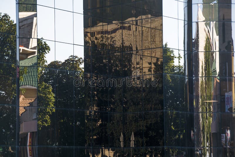 Reflection of the Street in Windows of Modern Building Stock Photo ...