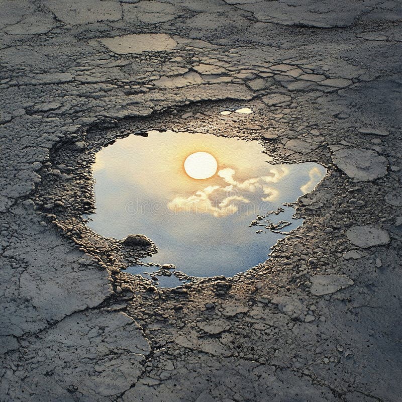 Reflection of the Sun in the Puddle, Drawing Sketch Hyper Realistic ...