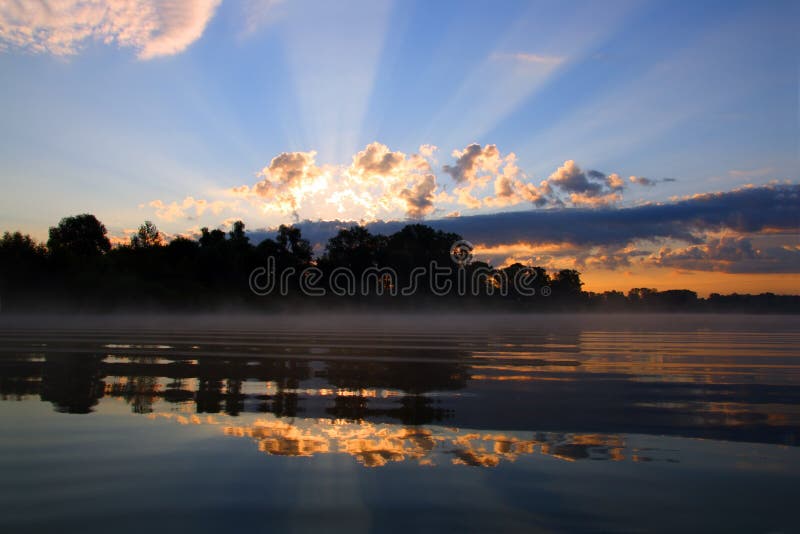 Reflection Sunrise Touching Trees Stock Image - Image of reflected ...