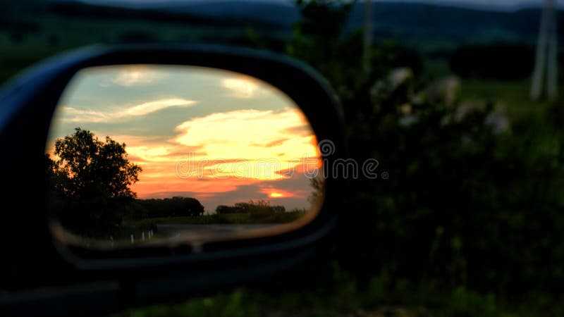 Reflection of Sunset in a Car Mirror Stock Image - Image of view ...