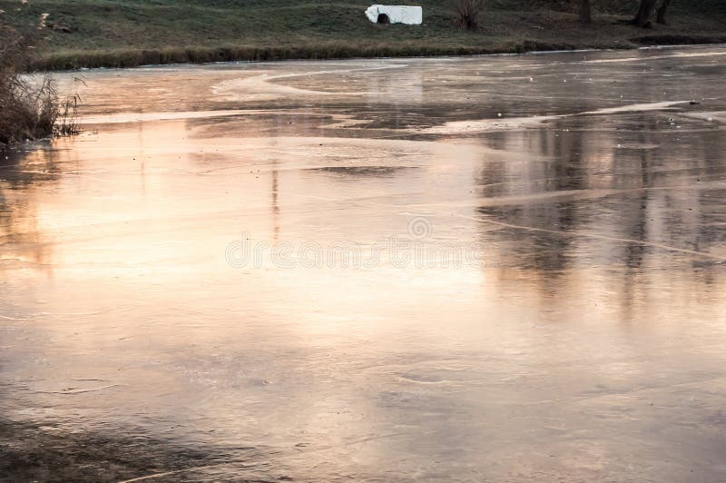 Reflection of Sunset in Ice in Winter, Abstraction Stock Photo - Image ...
