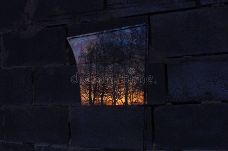 Reflection of the Sunset in the Old Glass Stock Image - Image of glass ...