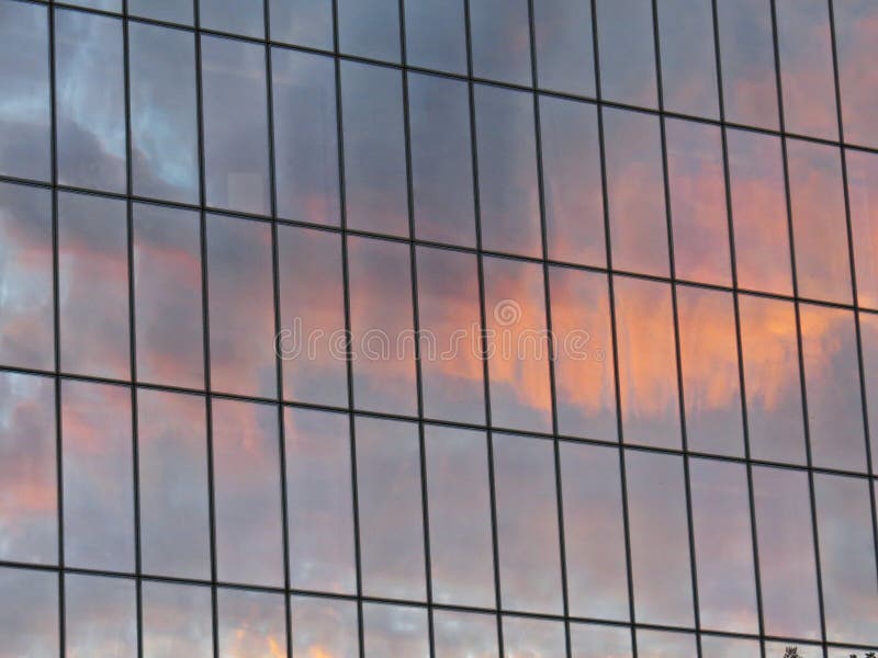 Reflection of Sunset Purple Clouds in Glass Windows of Modern Temporary ...