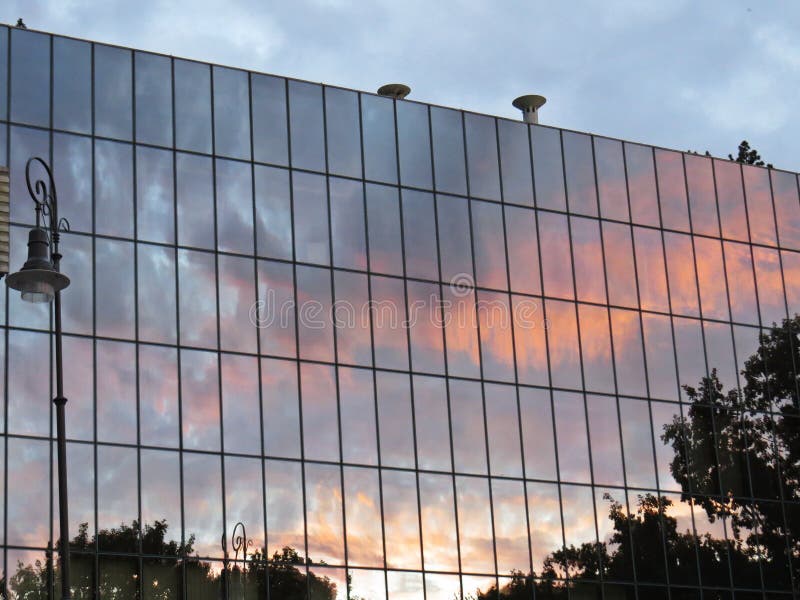 Glass Window Reflection of Shining Sun with Autumn Fall Trees and ...