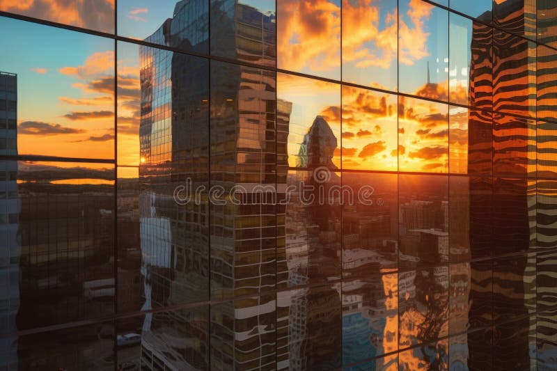 Reflection of Sunset on Skyscraper Glass Windows Stock Illustration ...