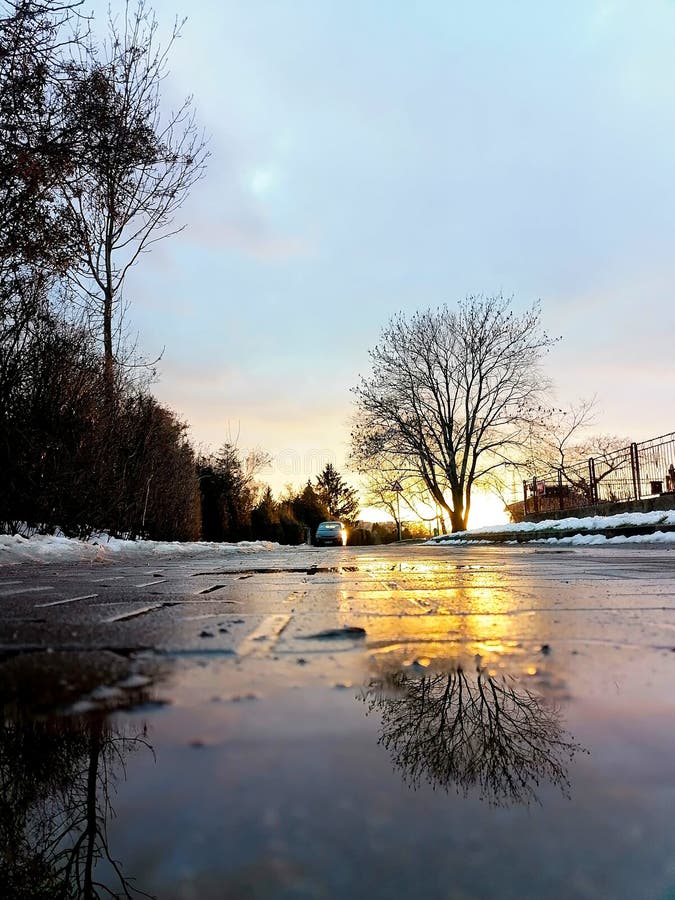 Reflection of sunset stock image. Image of church, architecture - 210833689