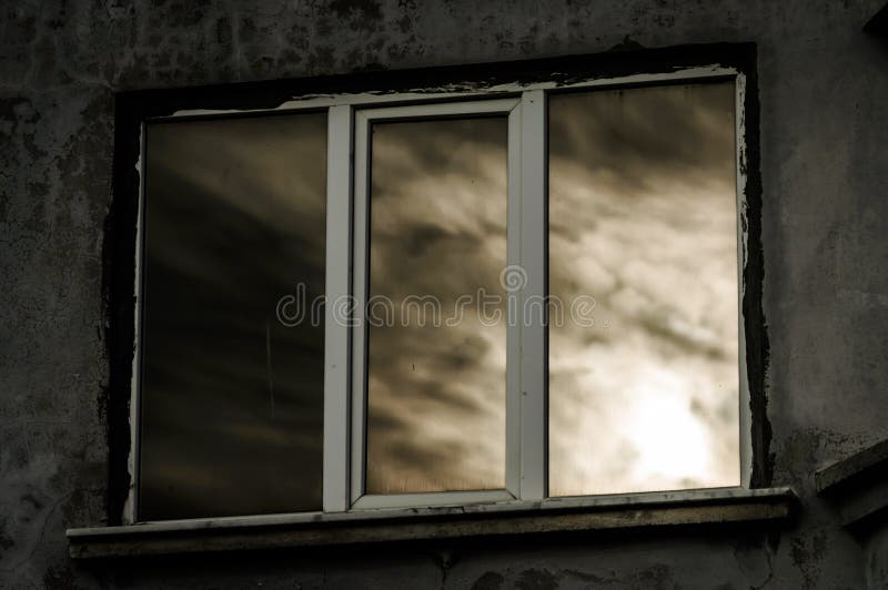 Reflection Of Sunset On Window Glass Stock Image - Image of home ...