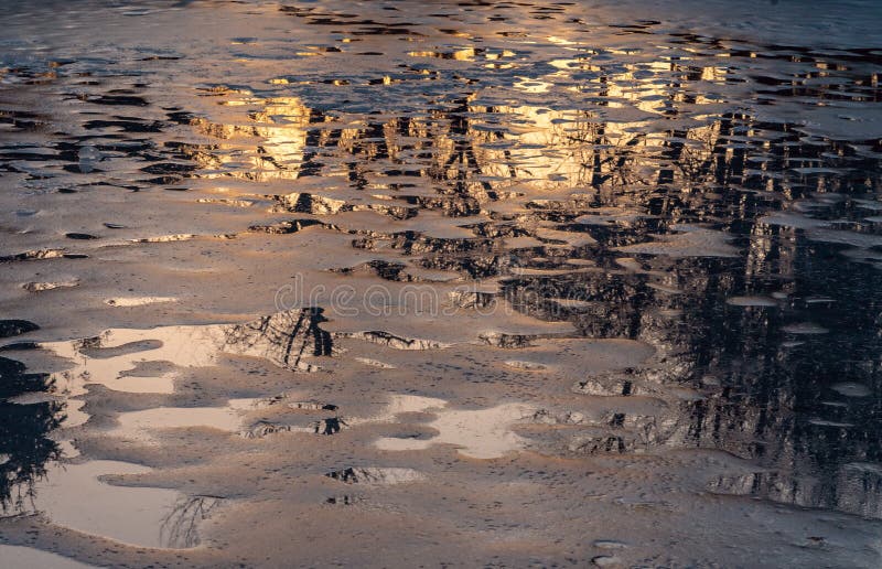 A Reflection of Sunset Yellow and Golden Colors Stock Image - Image of ...