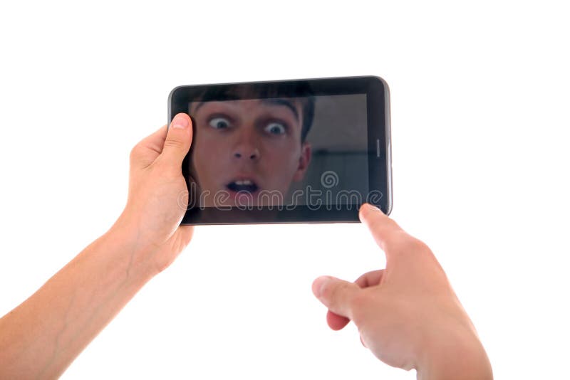 Reflection in Tablet Computer Stock Image - Image of hold, face: 35769597