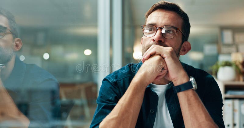 Reflection, Thinking and Business Man with Idea, Creative Insight or ...