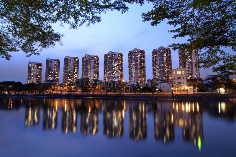 Reflection Tower by the River Stock Image - Image of viet, buildings ...