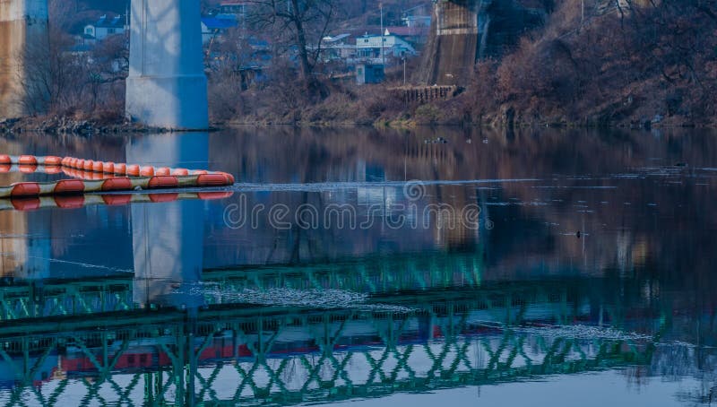 Reflection of Train on Bridge Stock Photo - Image of glimmer, marine ...