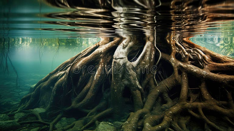 Reflection tree root stock illustration. Illustration of network - 369303942