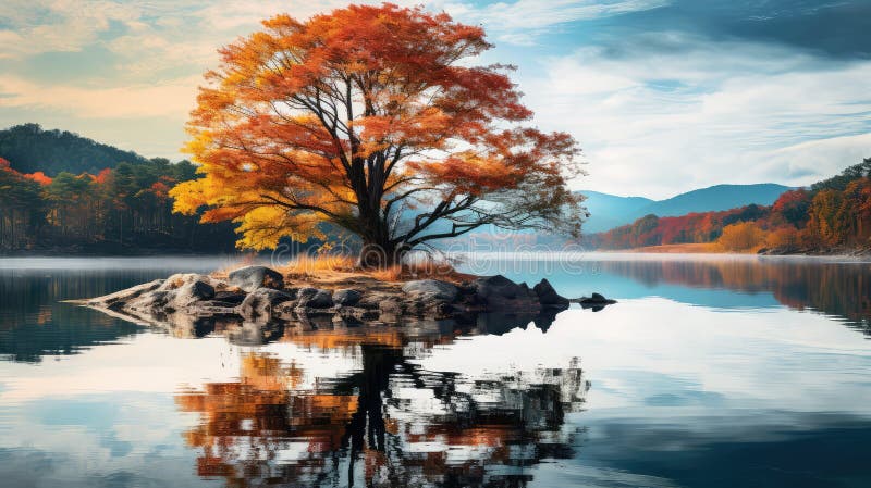Reflection tree by water stock illustration. Illustration of ecosystem ...
