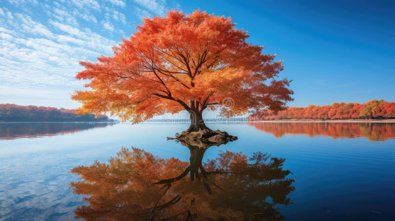 Reflection Tree by the Water Stock Illustration - Illustration of alive ...