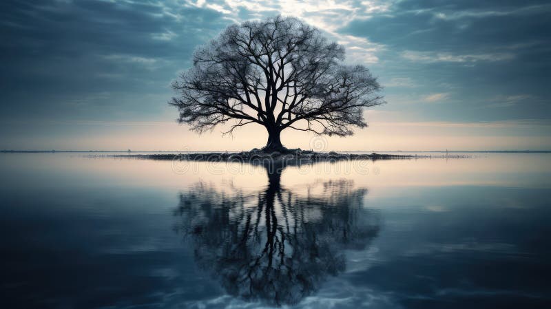 Reflection tree in water stock illustration. Illustration of reflection ...