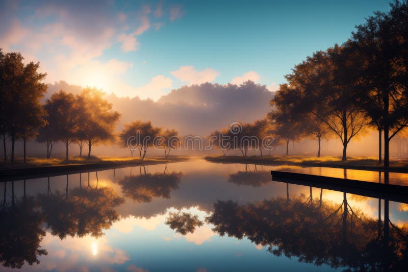 Reflection trees stock illustration. Illustration of sunshine - 330530460