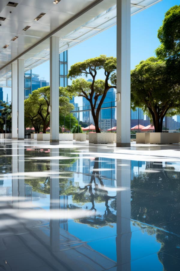 Reflection of Trees in Pool of Water in Building. Generative AI Stock ...