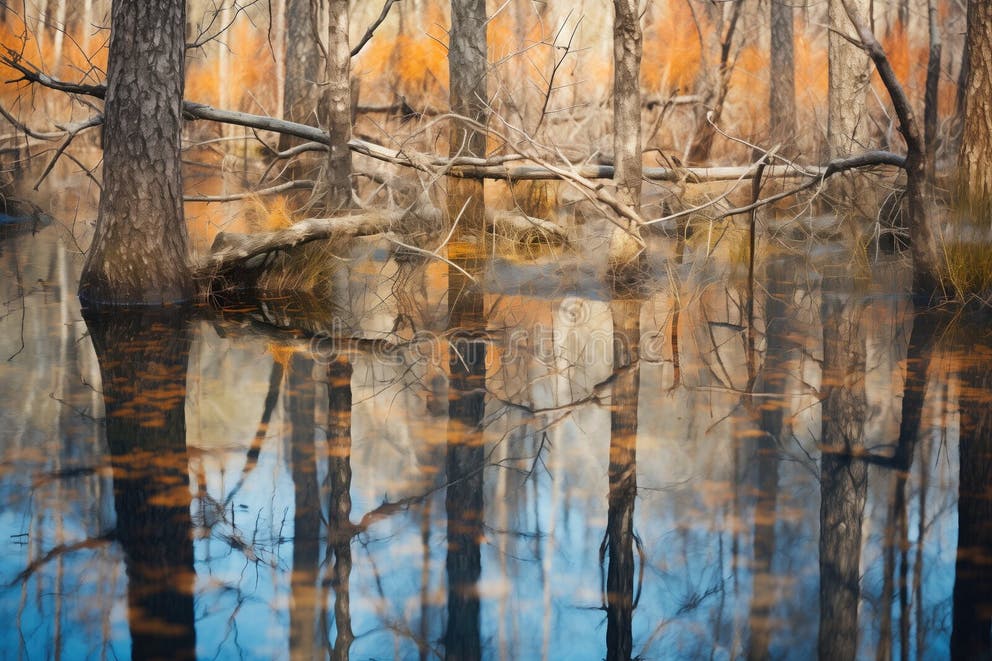 Reflection of Trees in a Still Swamp Stock Image - Image of ecosystem ...