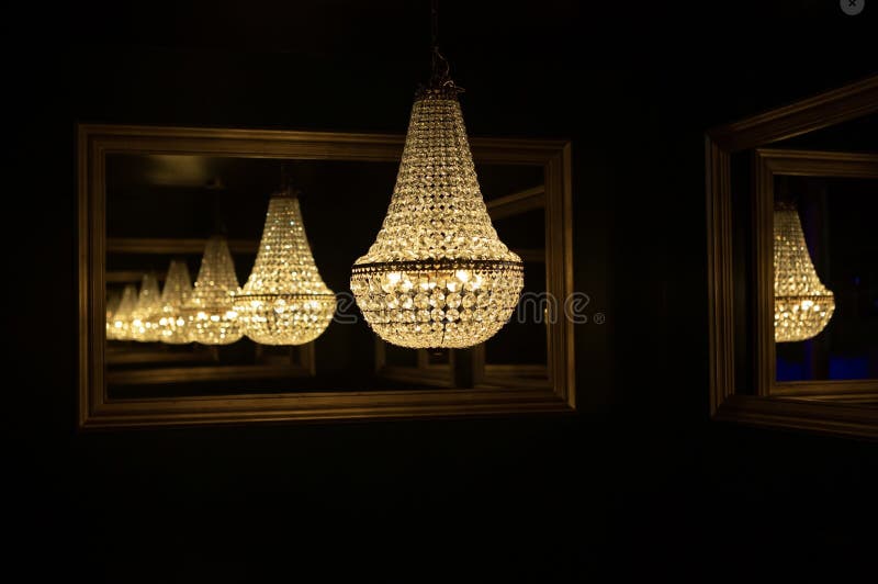 Reflection of Two Mirrors in Dark Room Ceiling Mirror Stock ...