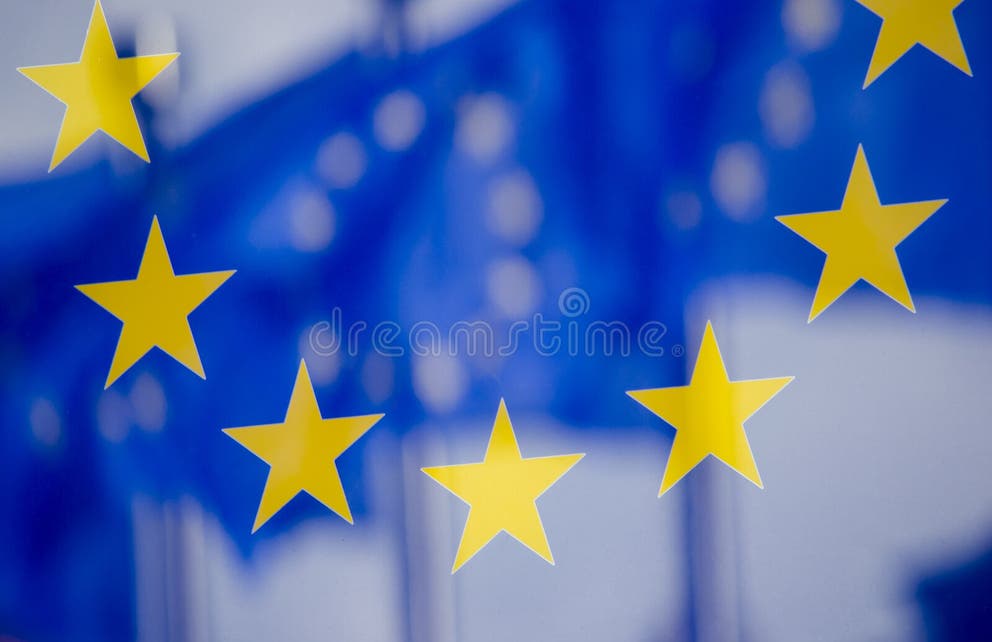 Reflection of UE flags stock photo. Image of symbol, european - 45105428