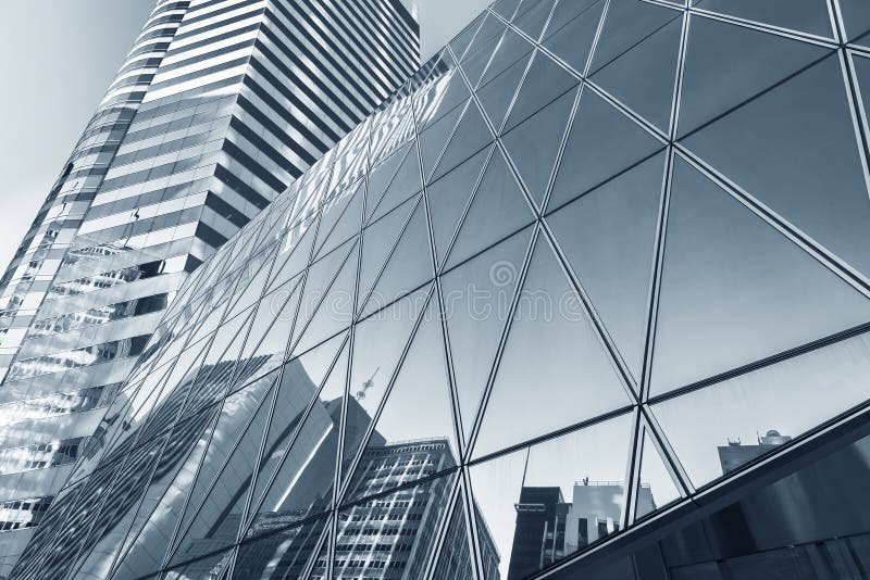 Reflection of Urban Skyline on Modern Office Building in Black and ...