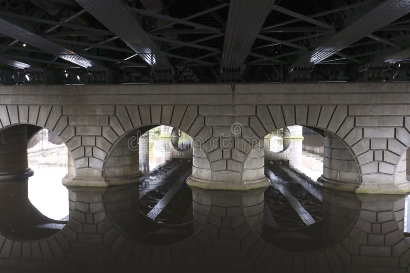 Reflection on the Viaducts Under the Bridge Stock Photo - Image of ...