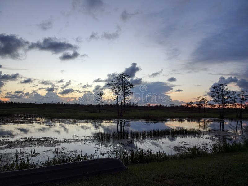 Reflection of Vibrant Sunset in a Swamp Stock Image - Image of fantasy ...