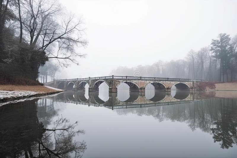 Reflection of Water Channel and Bridge on Tranquil Lake Stock ...