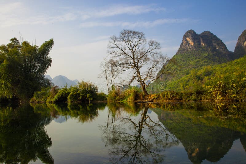 The Reflection in the Water, the Li River Yangshuo China Stock Image ...
