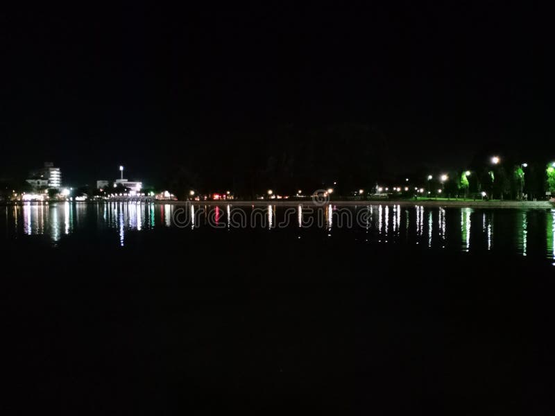 Reflection on the Water Surface at Night Stock Image - Image of diamond ...