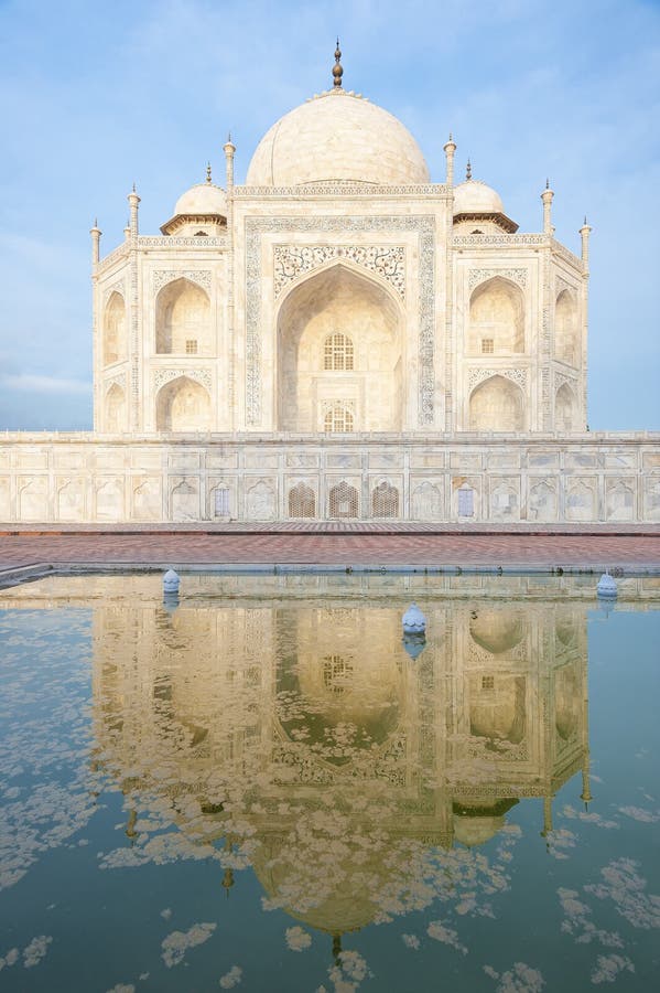 Reflection in the Water of the Taj Mahal. Stock Image - Image of blue ...